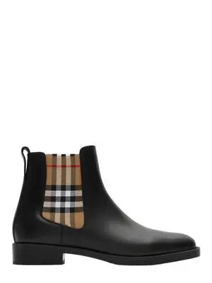 Burberry Leather Hampstead Boots With House Check Panels - Black