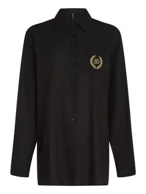 Karl Lagerfeld Long-sleeved Crest Logo Shirt - Black