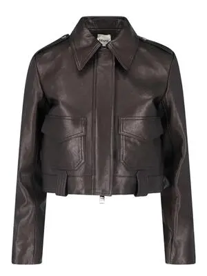 Khaite Cropped Leather Jacket - Black
