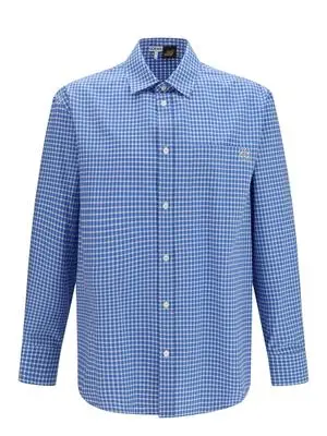 Loewe Textured Cotton Check Shirt - Light Blue