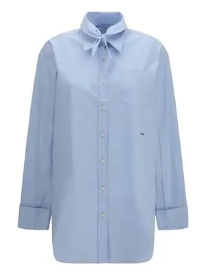 Prada Oversized Shirt With Pocket And Embroidered Logo - Light Blue
