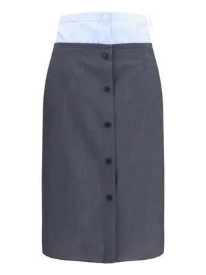Prada Double-layer Midi Skirt In Cotton And Linen - Grey