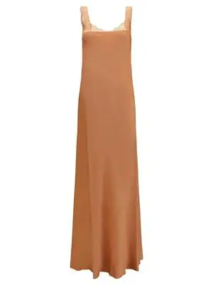 FORTE_FORTE Satin Maxi Dress With Lace Trims - Beige