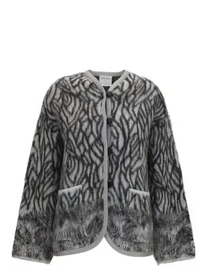 FORTE_FORTE Brushed Cardigan With Heron Feather Motif - Grey