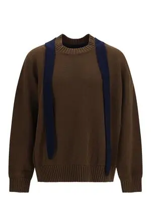 Sacai Wool Knit Cardigan With Integrated Scarf - Brown