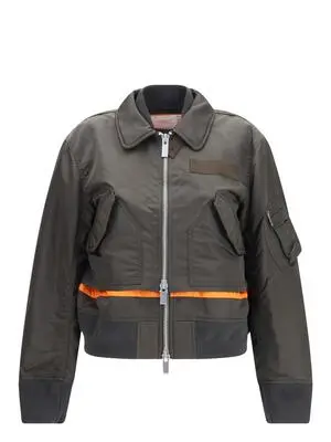 Sacai Double-zip Nylon Bomber Jacket - Green