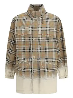 Burberry Gabardine Parka With Faded Check Print - Beige