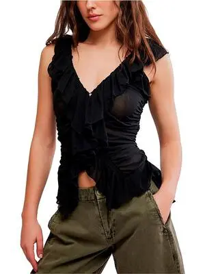 Free People Blythe Ruffle Front Vest - Black