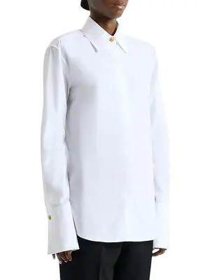 Balmain Cotton Poplin Shirt With Embellished Cuffs - White