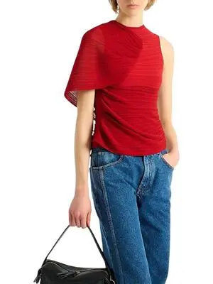 Balmain Sleeveless Asymmetrical Draped Viscose Top - Red