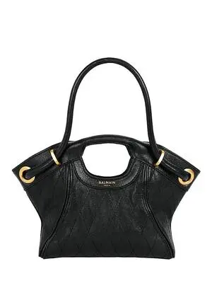 Balmain Small Smooth Leather Tote With Topstitching - Black