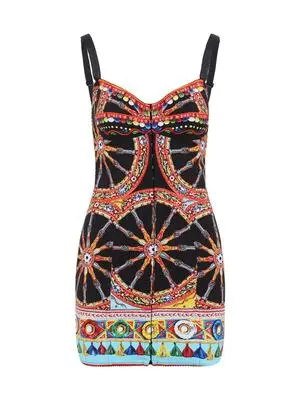 Dolce & Gabbana Charmeuse Carretto Mini Dress - Black