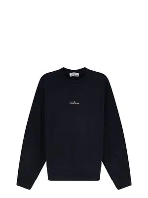 Stone Island Organic Cotton Crewneck Sweatshirt With Logo Print - Black