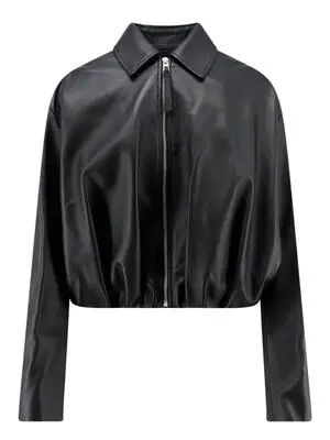 Loewe Cropped Leather Jacket With Asymmetrical Back Detail - Black