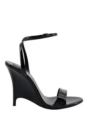 CHRISTIAN LOUBOUTIN Zeezeenella Patent Leather Wedge Sandals - Black