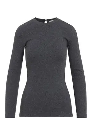 Brunello Cucinelli Long Sleeve Ribbed T-shirt With Monili Trim - Gray