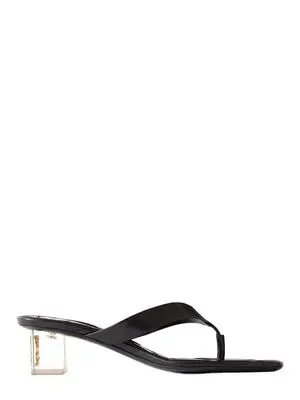 Saint Laurent Slip Cassandre-embellished Leather Thong Sandals - Black