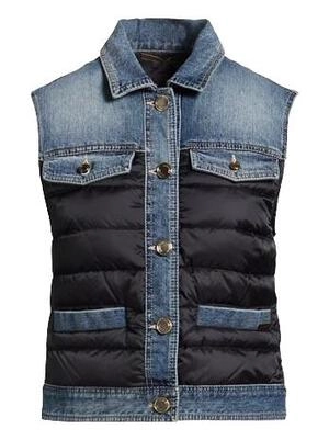 MOORER Quilted Denim Vest With Goose Down Interior - Blue