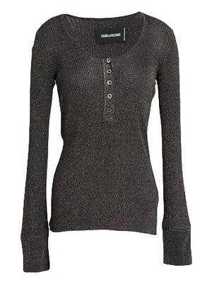 Zadig&Voltaire Ribbed Knit Metallic Long Sleeve Top - Grey