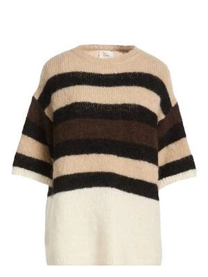 ALYSI Striped Mohair Wool Blend Sweater - Beige
