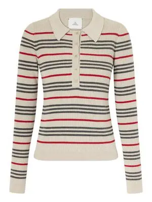 THE ELDER STATESMAN Libeccio Striped Wool, Silk, And Linen-blend Knitted Polo - Neutrals