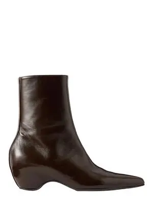Khaite Sybil Glossed Leather Ankle Boots - Brown