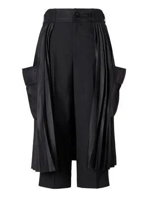 Sacai Pleated Wide-leg Twill Shorts - Black