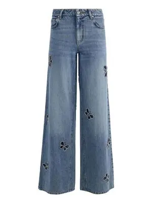 Alice + Olivia Embellished Wide Leg Jeans - Blue