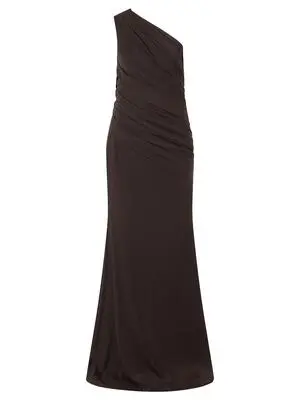 Alex Perry One-shoulder Gathered Jersey Gown - Gray