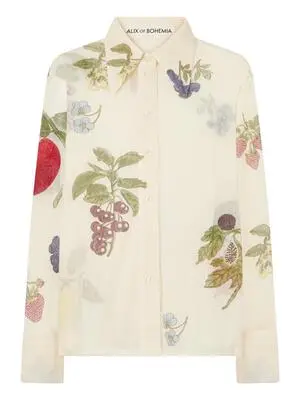 Alix Of Bohemia Dana Nine Fruit' Printed Cotton-mesh Shirt - Neutrals