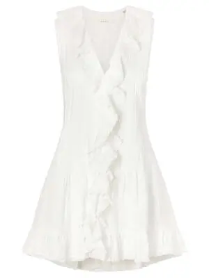 DÔEN Henrietta Ruffled Embroidered Ramie Mini Dress - White