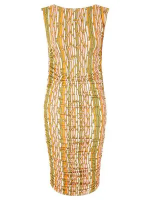 La DoubleJ Printed Ruched Mesh Mini Dress - Orange