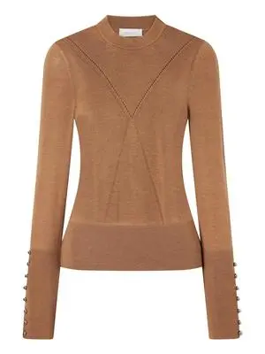 Rabanne Ribbed Embellished Wool And Silk-blend Sweater - Brown