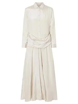 ABADIA Draped Crinkled-satin Midi Dress - Brown