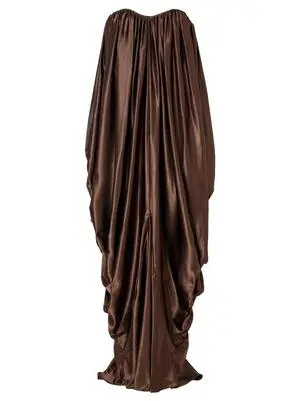 ABADIA Draped Strapless Satin Gown - Brown