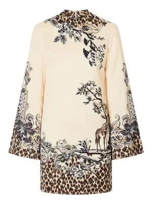 Etro Printed Satin High Neck Mini Dress - Neutrals
