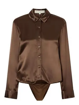 ABADIA Satin Bodysuit - Brown