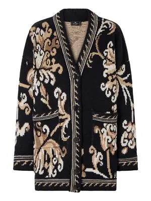 Etro Jacquard Knit Wool Cardigan - Black