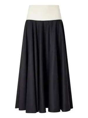 ABADIA Pleated Cotton-poplin Midi Skirt - Black