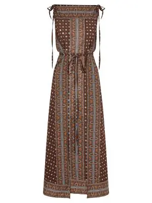 DÔEN Amarante Printed Organic Cotton-voile Belted Midi Dress - Brown