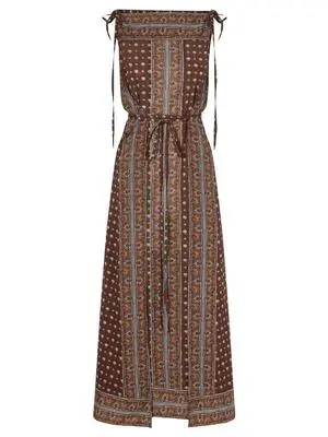 DÔEN Amarante Printed Organic Cotton-voile Belted Midi Dress - Brown