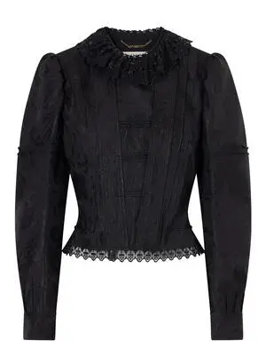 Chloé Ruffled Lace-trimmed Floral-jacquard Jacket - Black