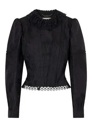 Chloé Ruffled Lace-trimmed Floral-jacquard Jacket - Black