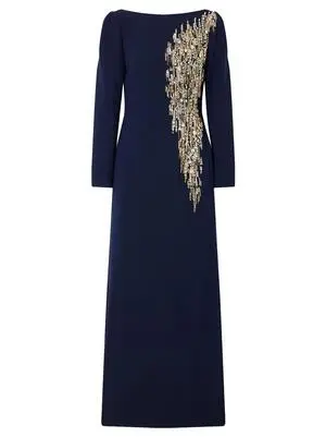 Jenny Packham Avana Embellished Crepe Gown - Blue