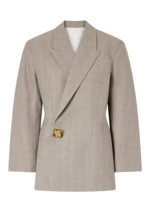 Bottega Veneta Prince Of Wales Wool Blazer With Knot Detail - Gray