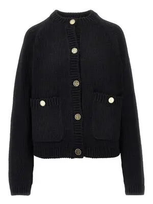 TOTEME Organic Cotton Knitting Cardigan With Hammered Metal Buttons - Black