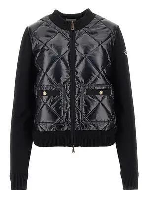 Moncler Padded Nylon And Knitted Cardigan - Black
