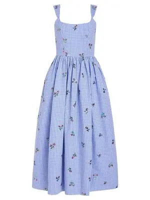 MARKARIAN Nara Sequined Gingham Cotton Midi Dress - Blue