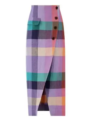 Lela Rose Asymmetrical Linen Skirt - Plaid