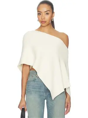 Lioness Asymmetrical Ribbed Knit Poncho - Milk